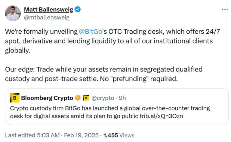 Crypto custodian BitGo launches OTC trading amid rumored late 2025 IPO – Business Insider