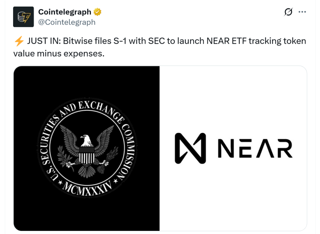 Bitwise throws NEAR ETF in race for SEC approval with S-1 filing ...